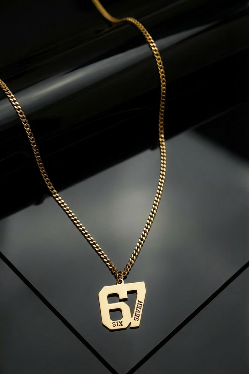 Custom Number Necklace 67, Personalized Number Necklace Gold, Lucky 67 ...
