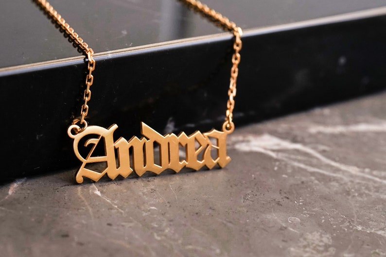 Gold Old English Name Necklace Gothic Mini Name Nameplate - Etsy