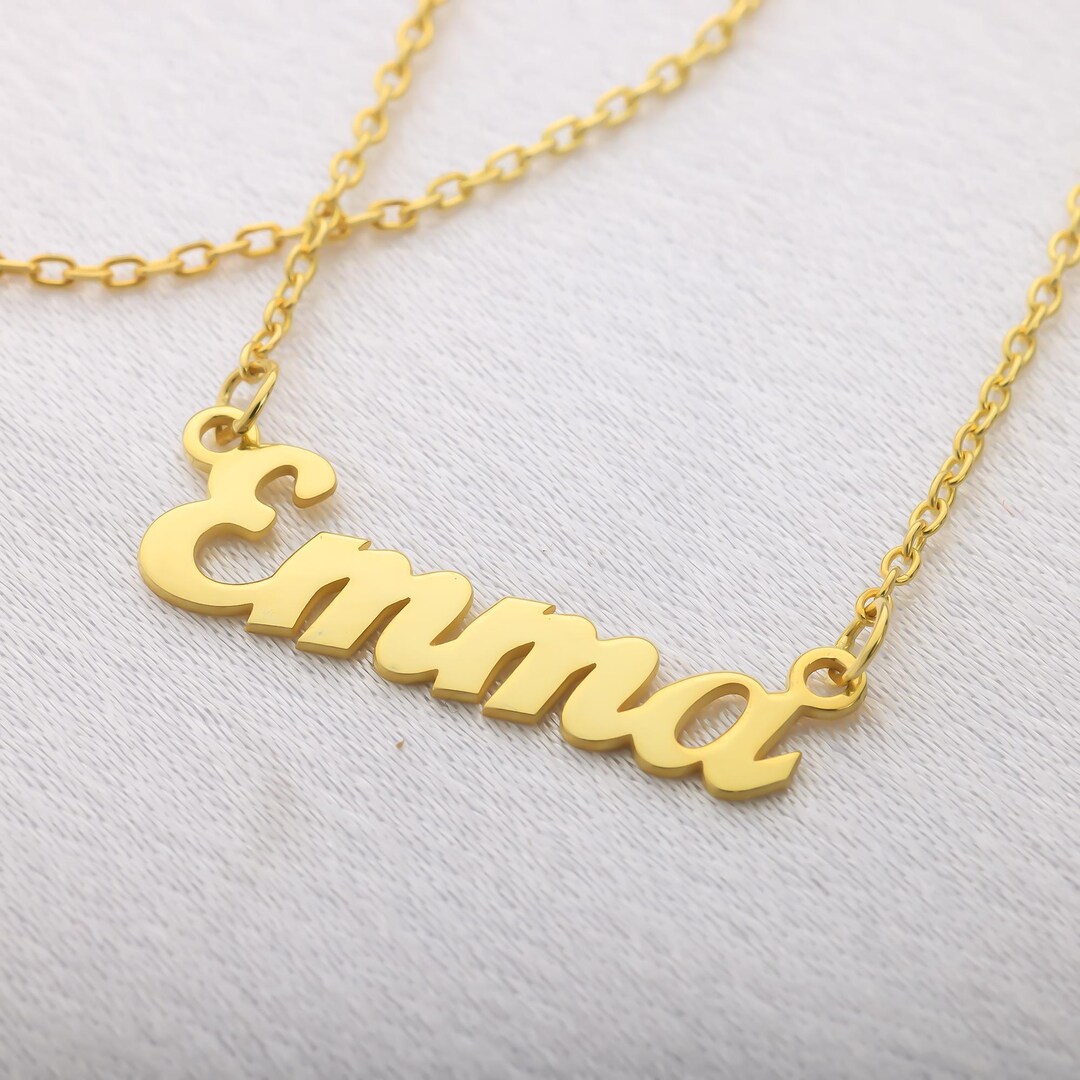 14K Solid Gold Name Necklace, Custom Gold Name Jewelry, Real Gold ...