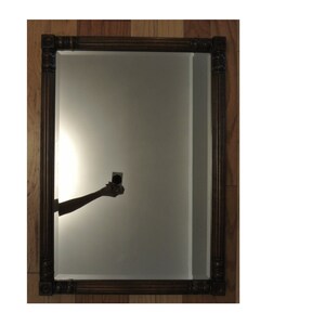 Vintage 28 Brown Heavy Beveled Glass Wall Mirror / Dark Wood Frame ...