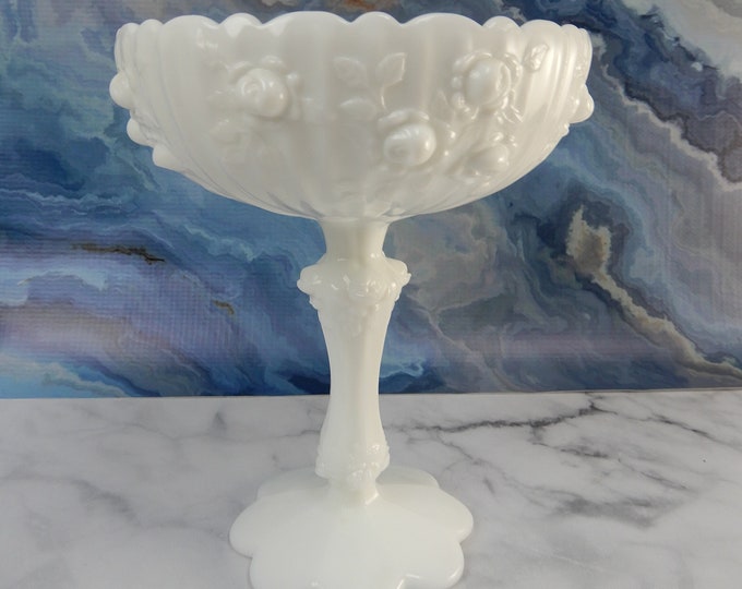 Vtge Fenton Glass Compote Pedestal Bowl Candy Dish White Milk Glass ...