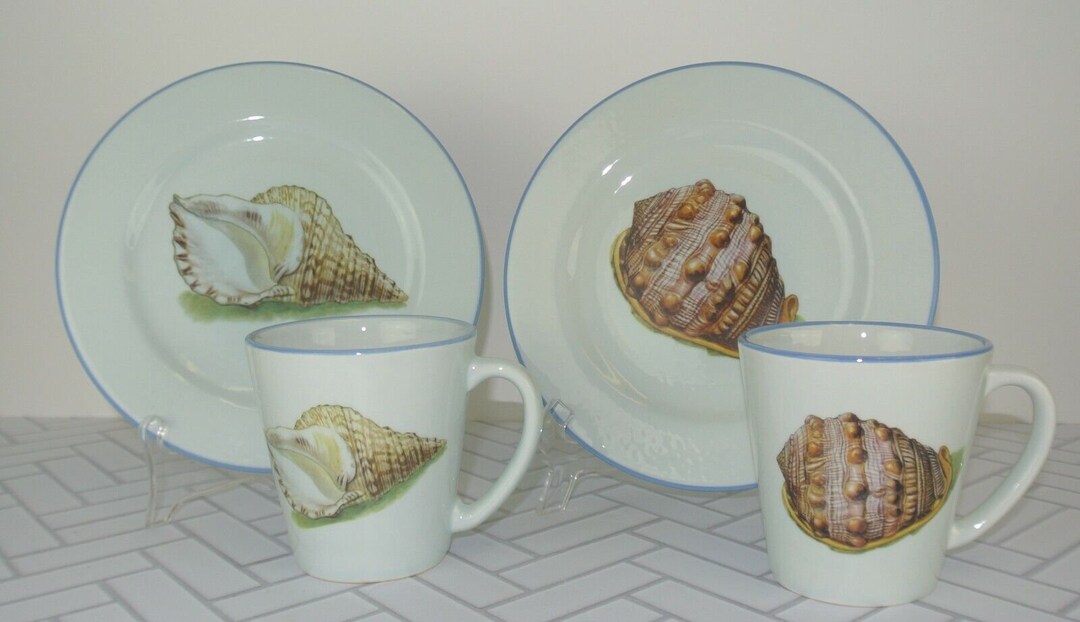 Set of 2 Sea Shell Dinnerware Two Plates, Two Mugs Made in Italy "a" - Etsy