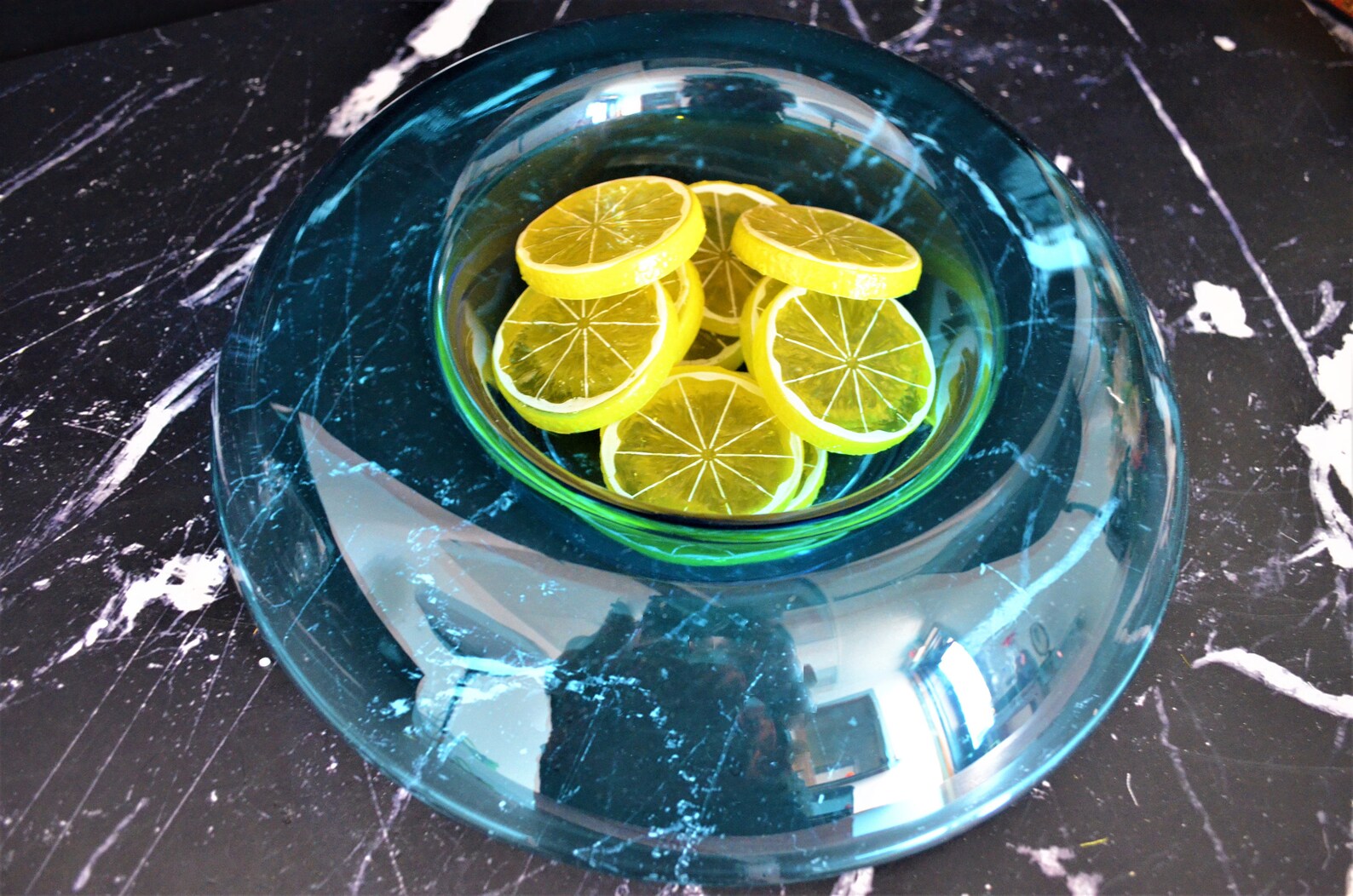 Light Blue Clear Glass Rolled Edge Console Bowl Vintage - Etsy