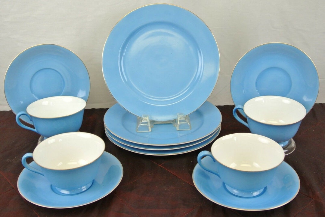 Set of 4 Noritake Blue Morimura China Cup and Saucer and Dessert Plate ...