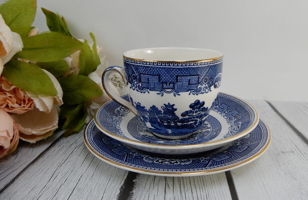 Vintage Arklow Pottery "willow" Pattern "trio" Cup, Saucer, and Dessert ...