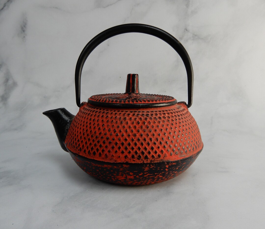 Japanese Cast Iron One Cup Small Teapot Tetsubin Red Black Handle Lid ...