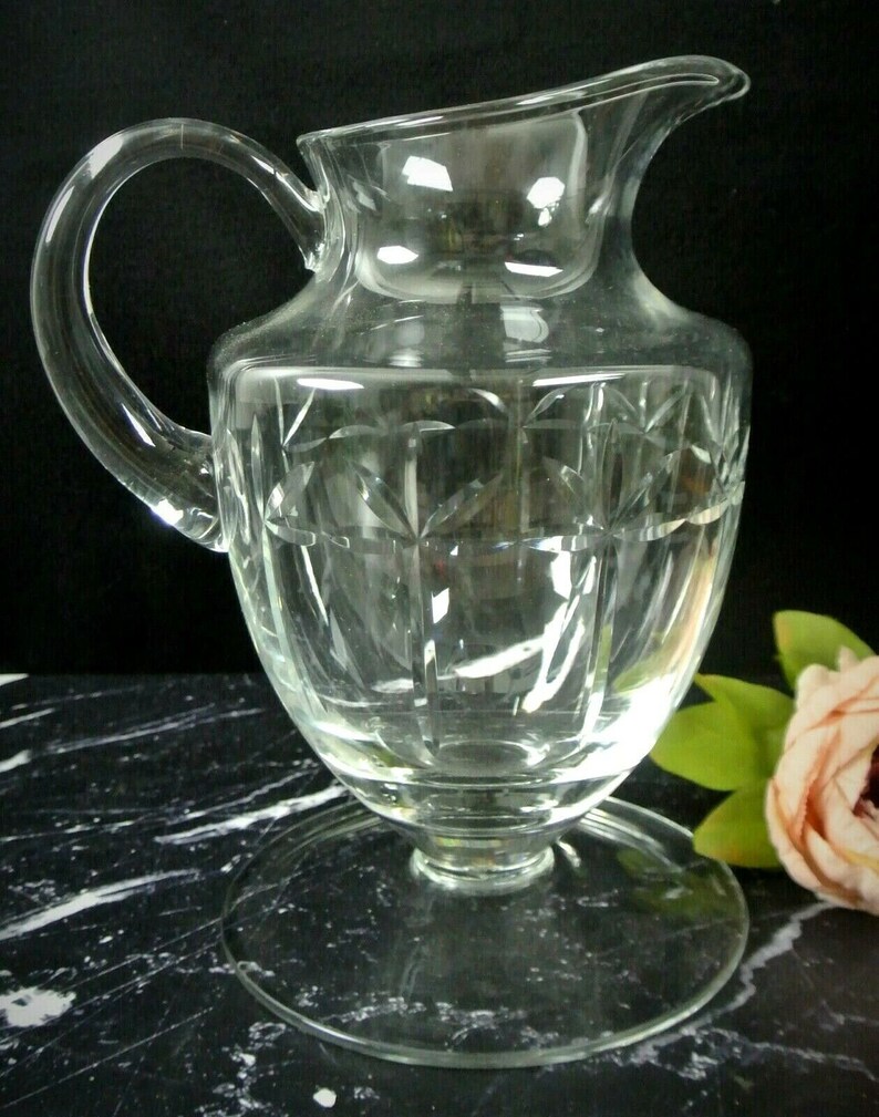 BLOCK Crystal Glass Pitcher Hand Cut With Big Flat Base/ | Etsy