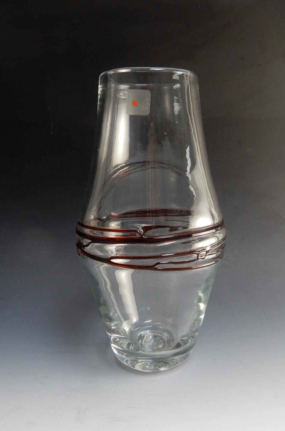 Blenko Clear Glass Vase With Ruby Red Coil Accent - Etsy