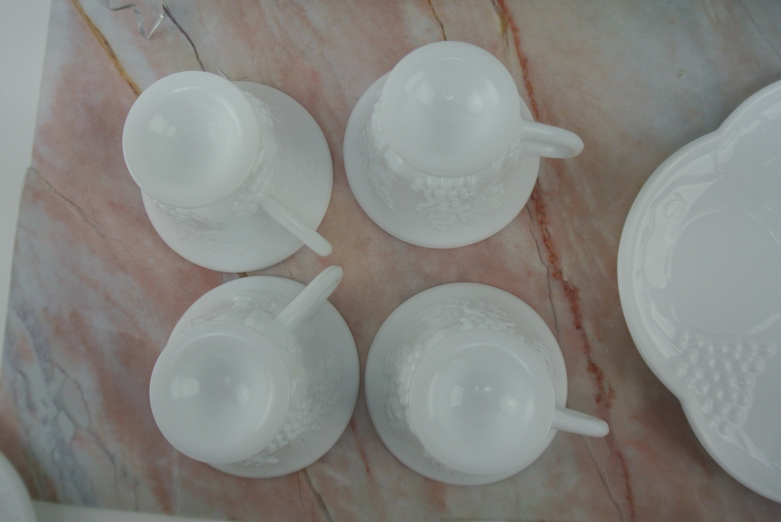 Set of 4 Vintage Colony Harvest Milk Glass Snack Set Cup Plate | Etsy