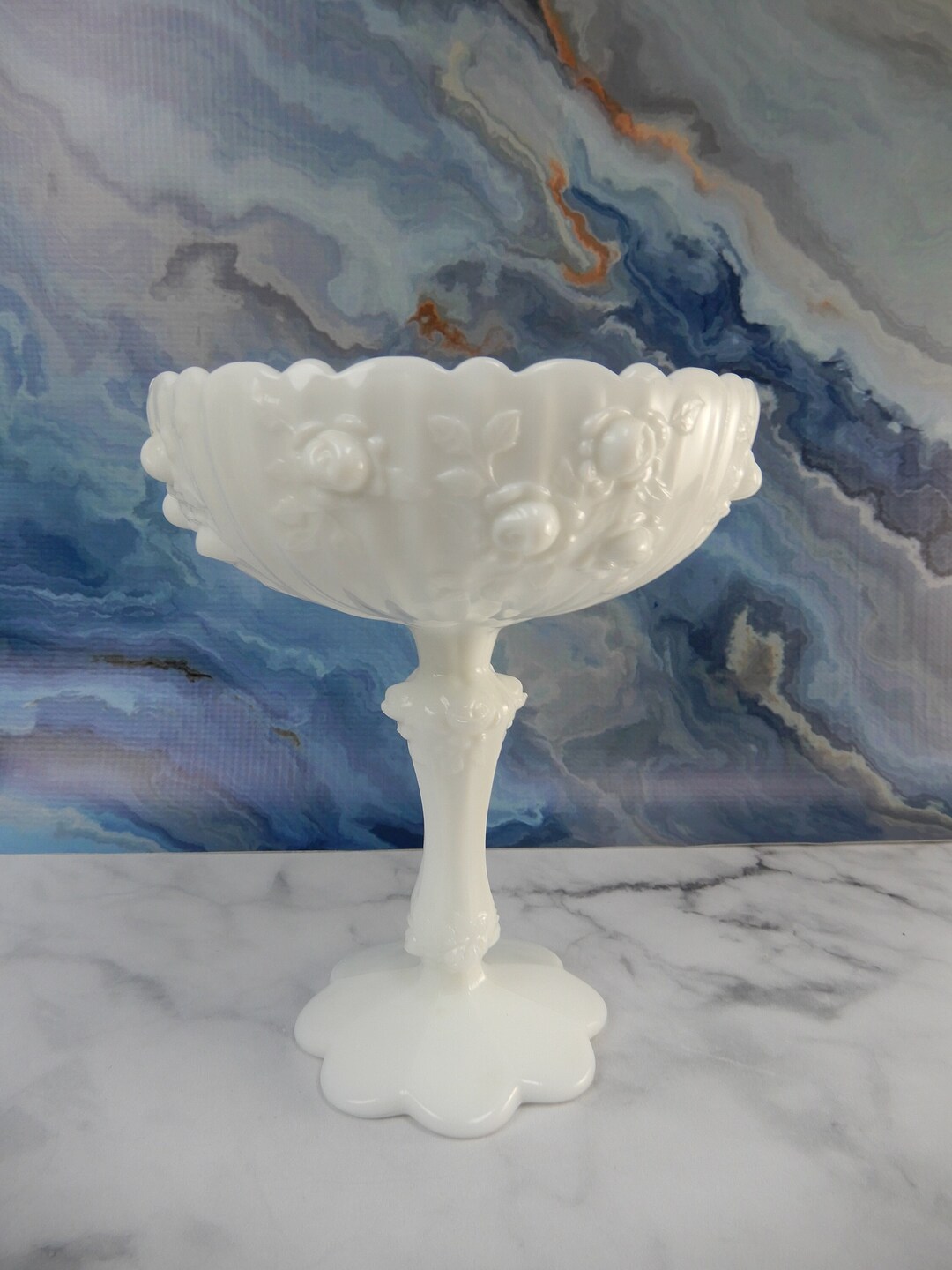 Vtge Fenton Glass Compote Pedestal Bowl Candy Dish White Milk Glass ...