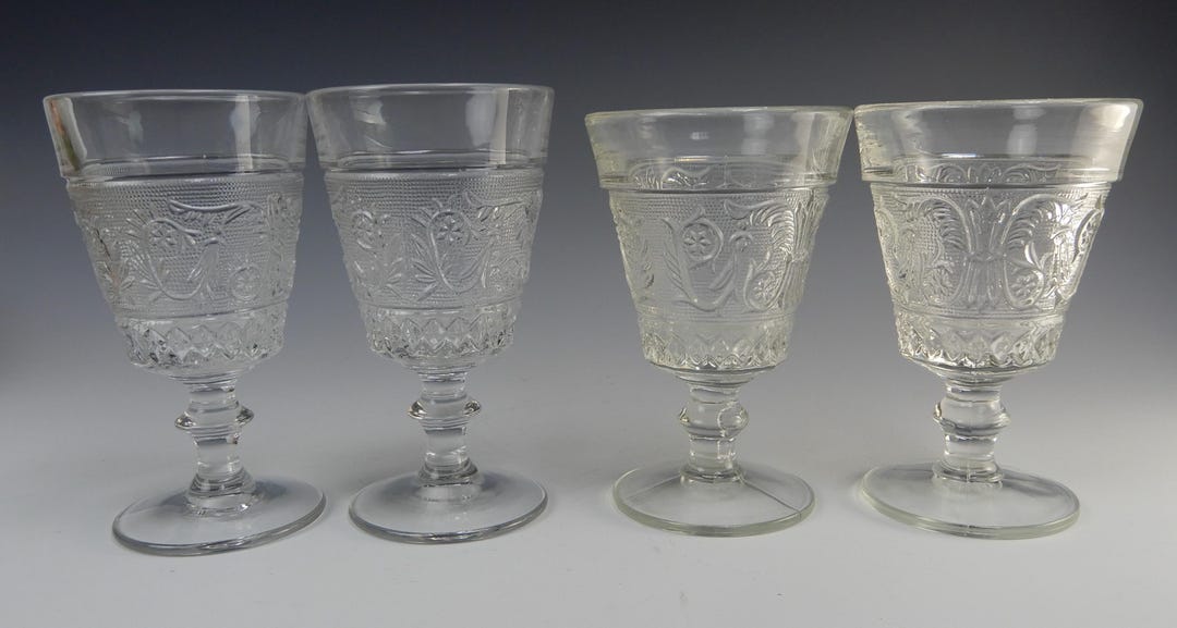4 Sandwich Footed Water Goblets 8 Oz. in Duncan & Miller Clear Glass - Etsy