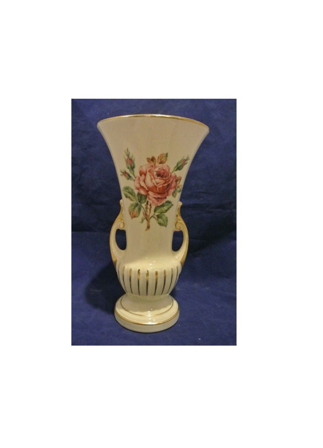 Chadwick China Pottery Trophy Vase Cream Color and Gold W/ Roses / Home ...