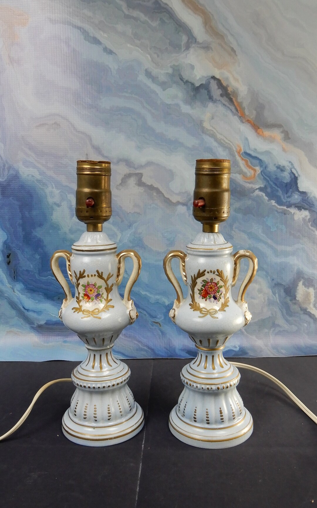 Vintage Pair of Japanese Ceramic Throphy Shape Small Table Lamps - Etsy