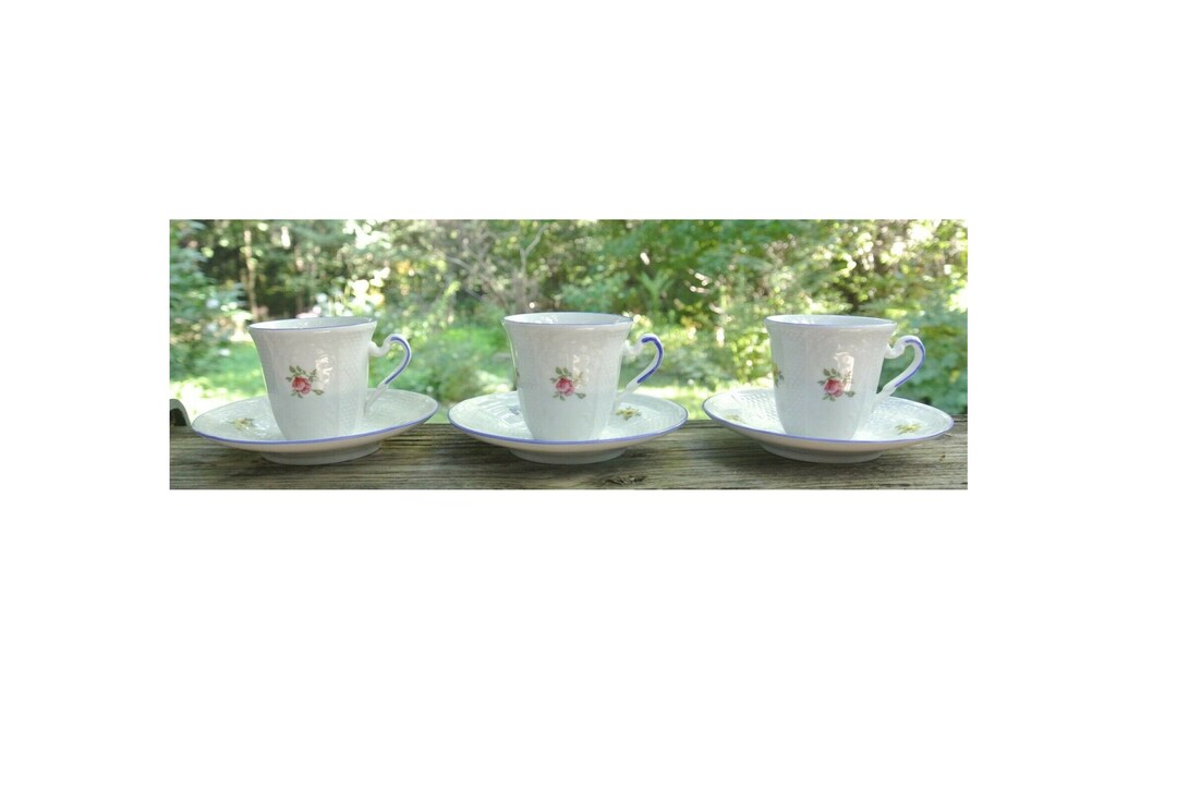 Set of 3 Apulum Demitasse Cups & Saucers With Flowers / Home Decor ...