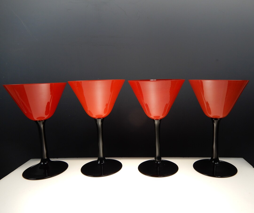 Set of 4 Czechoslovakian Tango Red With Black Stem 4 Oz Cordial Glasses ...