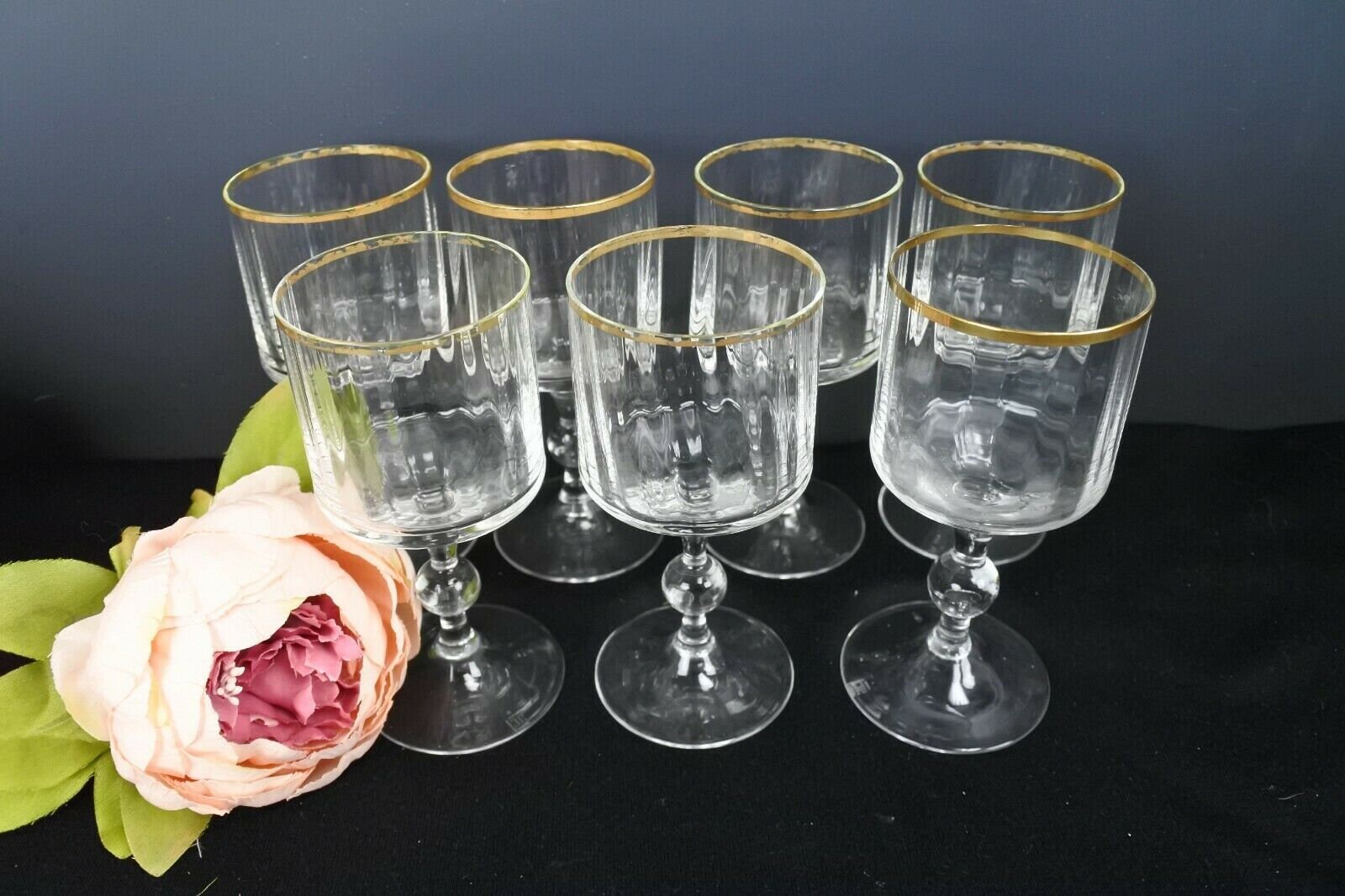 Lot Of 7 Vintage Ribbed Gold Rimmed Drinking Glasses Glasses - Etsy.de