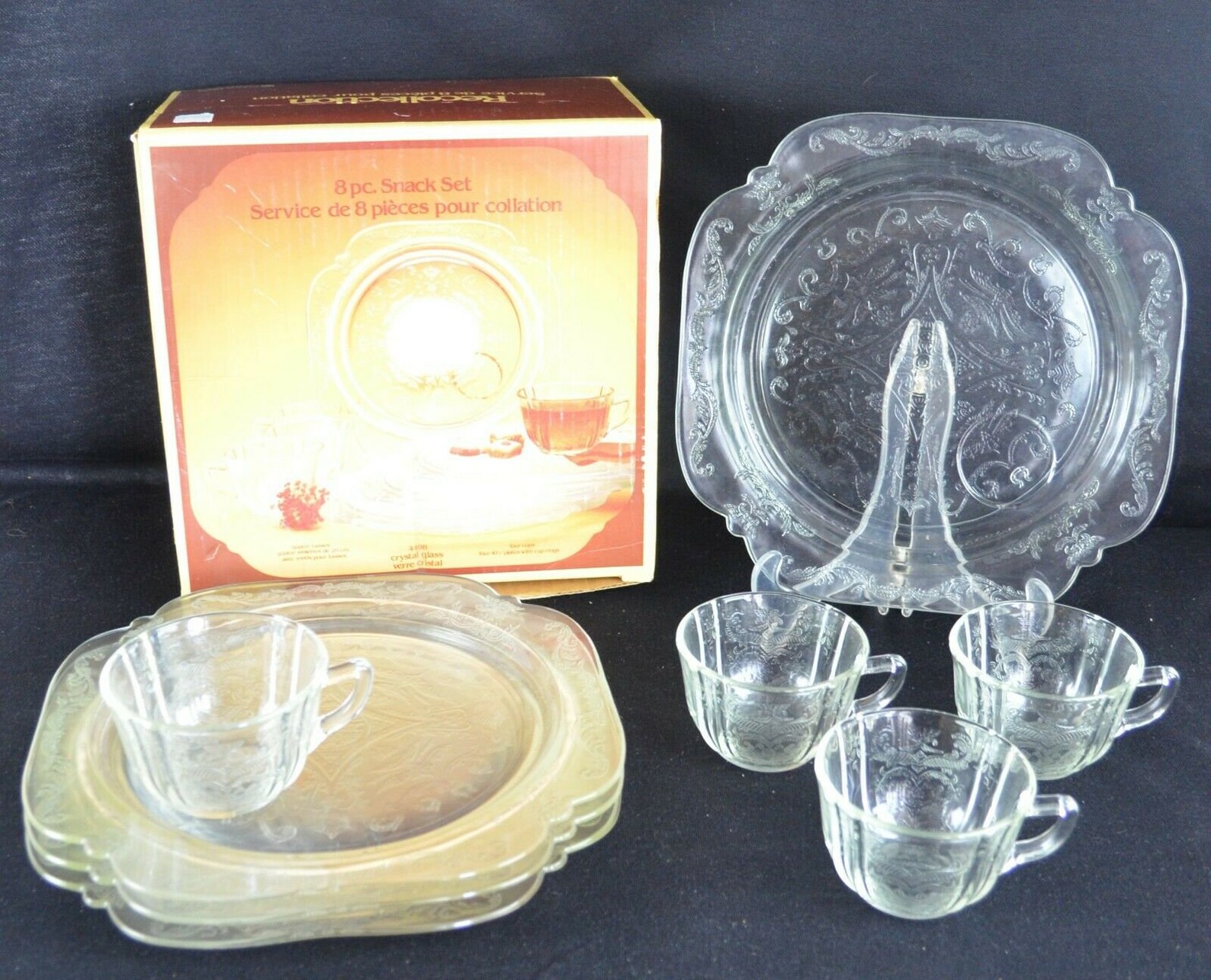 Vintage Indiana Glass Clear Recollection 8 Piece Snack Set - Etsy