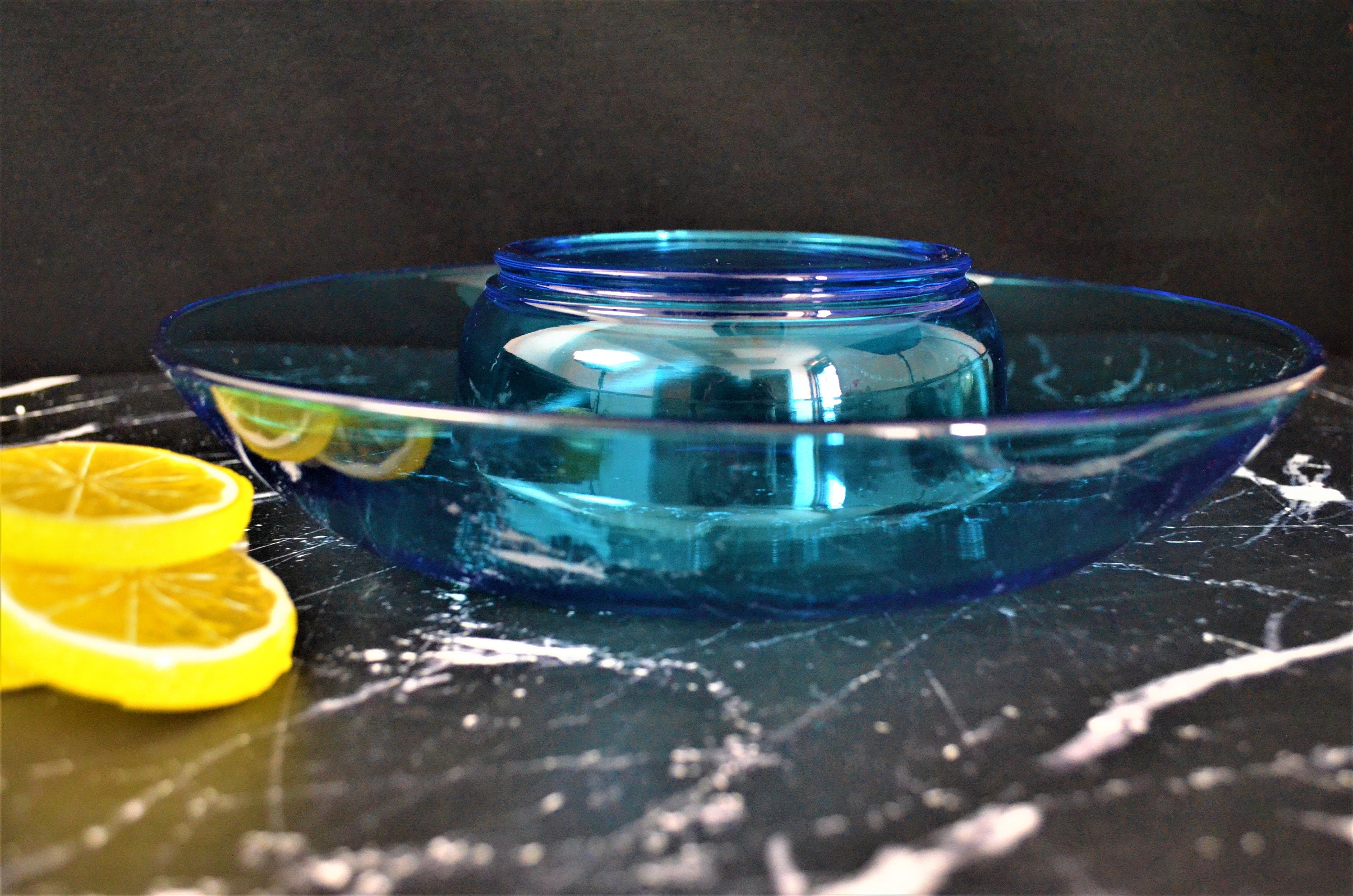 Light Blue Clear Glass Rolled Edge Console Bowl Vintage - Etsy