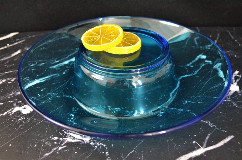 Light Blue Clear Glass Rolled Edge Console Bowl Vintage - Etsy