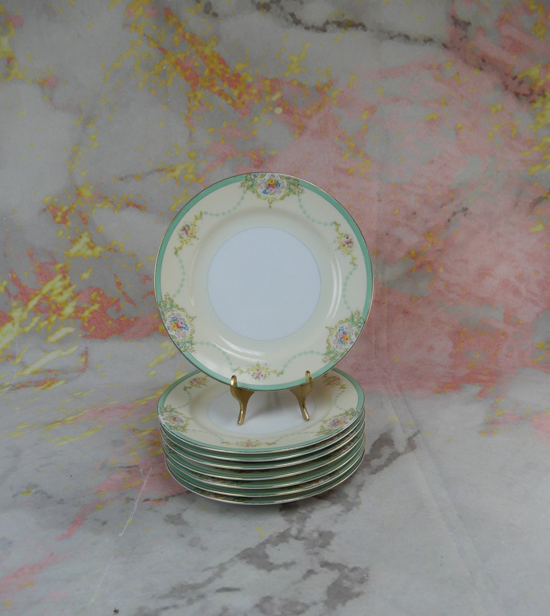 Set of 8 Meito Hand Painted China Green Rims B/B Plates 6-5/8 - Etsy
