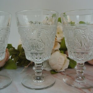 4 Sandwich Footed Water Goblets 8 Oz in Duncan & Miller Clear Glass 41 ...
