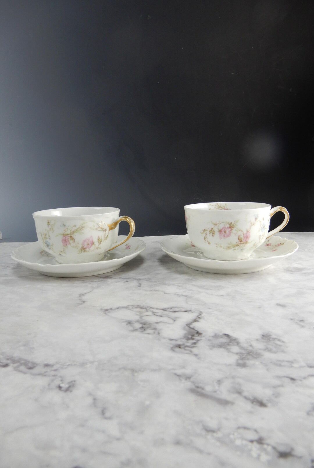 Vtge Haviland Limoges Schleiger 38 Pattern Set of Two Cups and Saucers ...