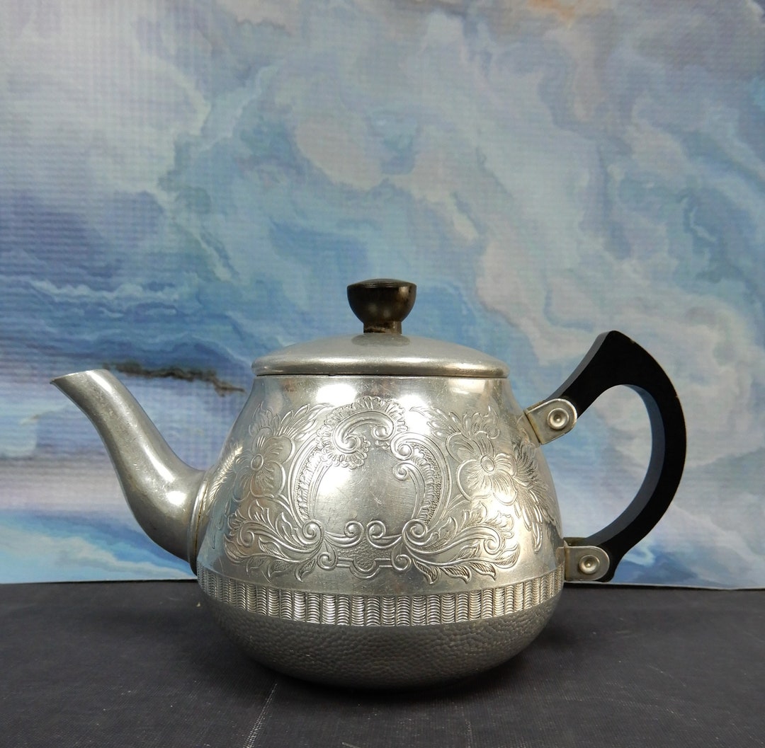 Vintage Swan Brand Aluminum Tiny Teapot the Carlton 2 CUPS etched ...