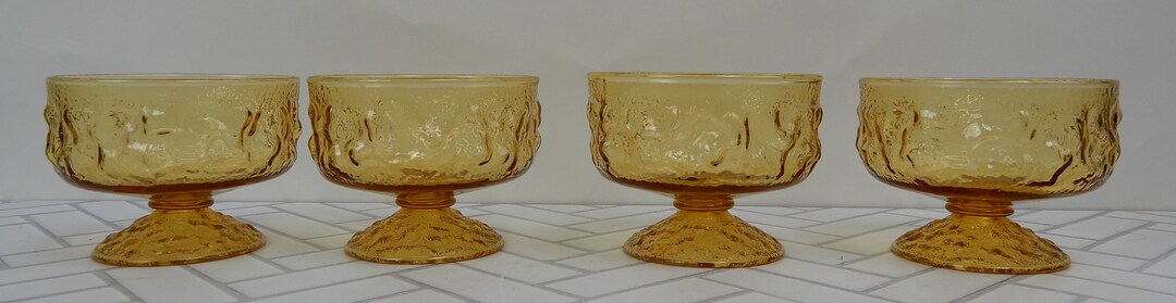 Set of 4 Anchor Hocking Lido Milano Honey Gold Sherbet Footed Glasses ...