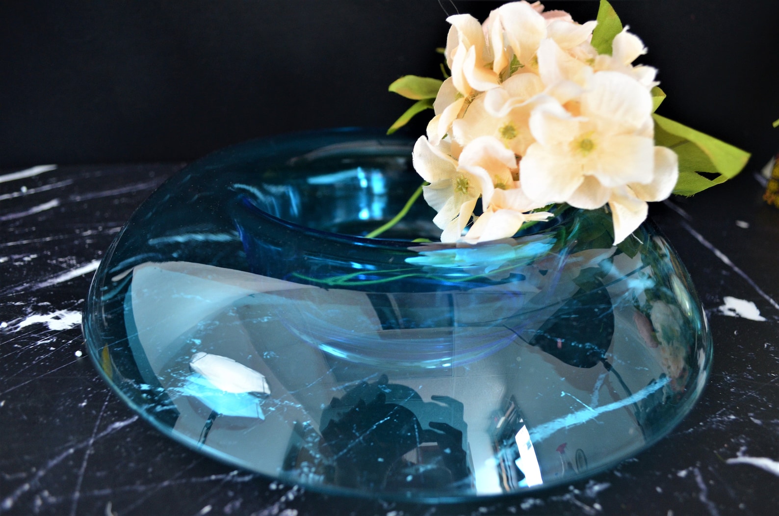 Light Blue Clear Glass Rolled Edge Console Bowl Vintage - Etsy