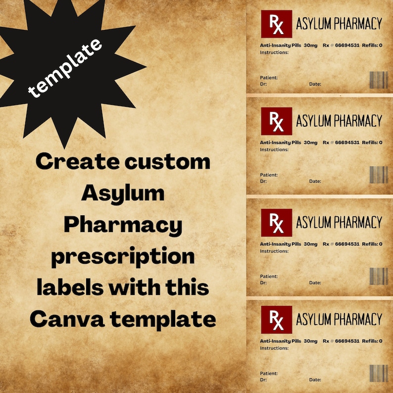 Asylum Pharmacy Prescription Labels - Etsy