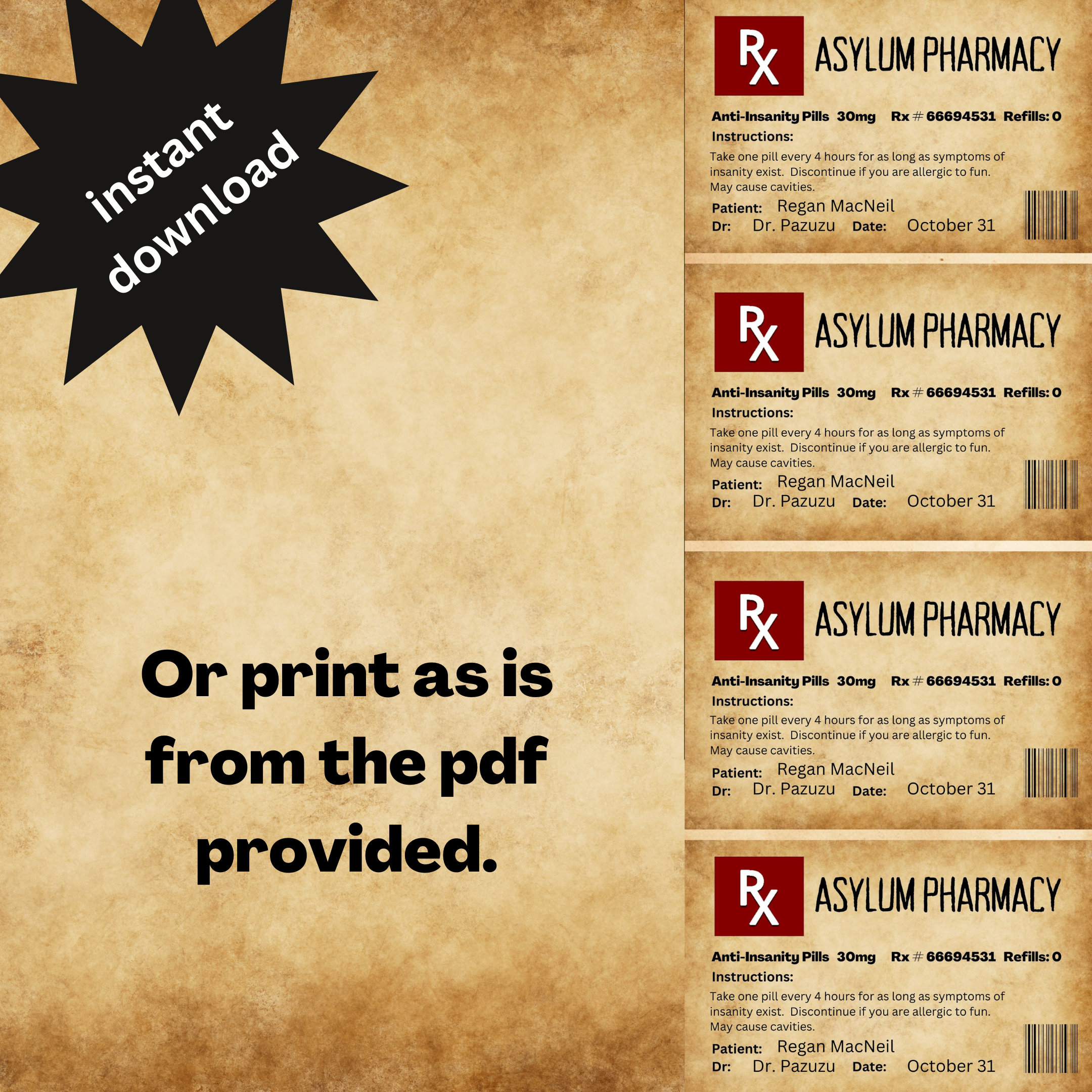 Asylum Pharmacy Prescription Labels - Etsy
