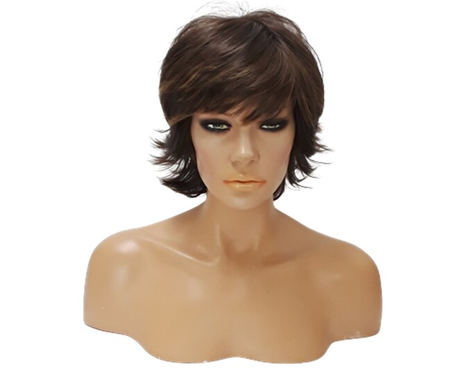 Short Layered Shaggy Full Synthetic Wig Wigs Brown Highlights - Etsy