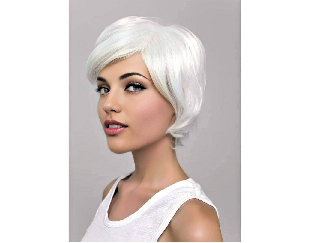 Short White Grey Pixie Heat Resistant Synthetic Wig With Bangs - Etsy
