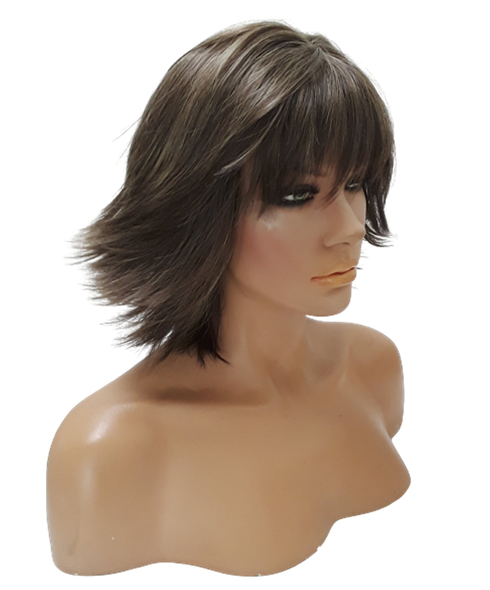 Short Layered Shaggy Full Synthetic Wig Wigs Brown Highlights | Etsy