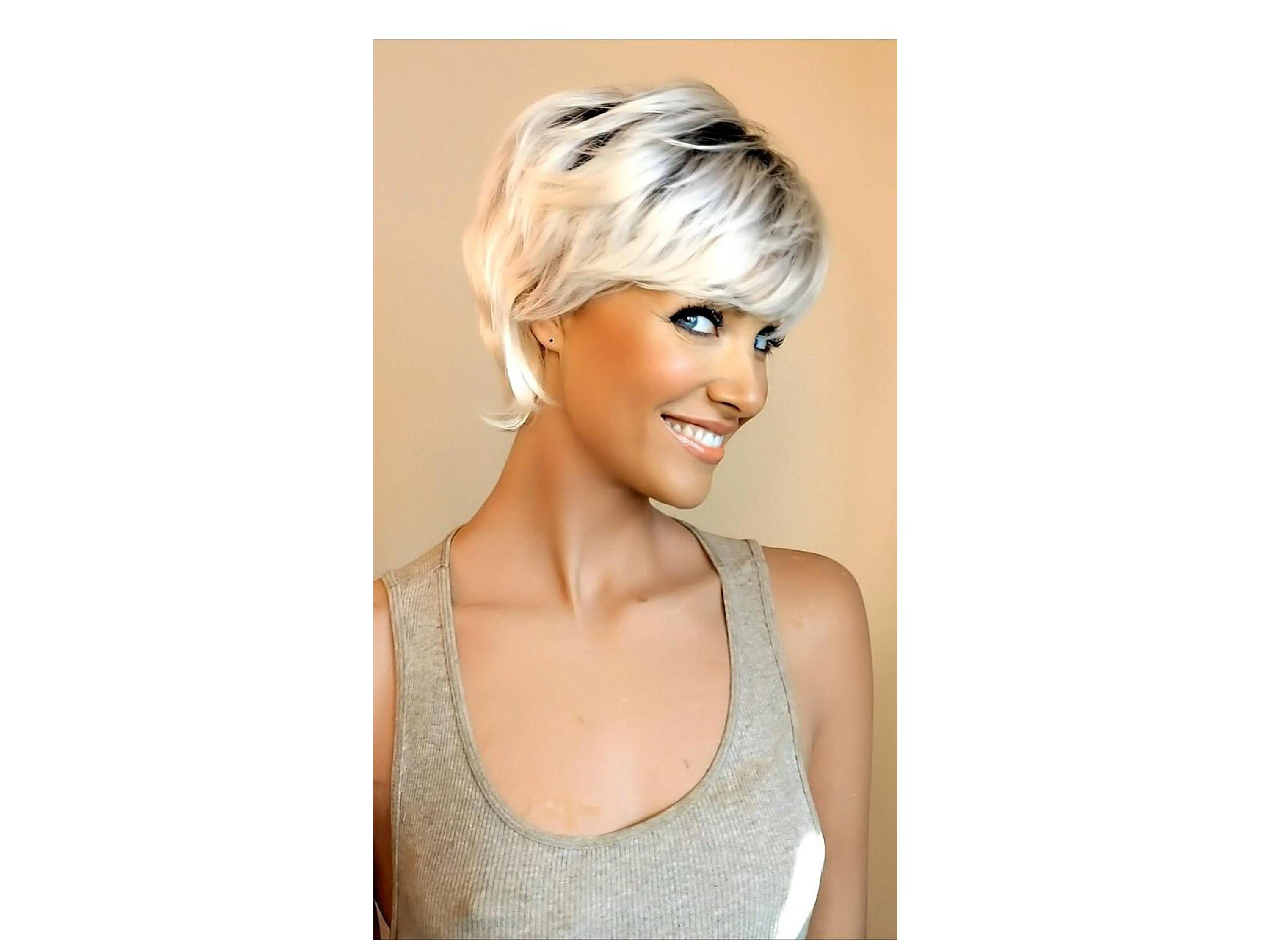 Short White and Black Ombre Pixie Heat Resistant Synthetic Wig With ...