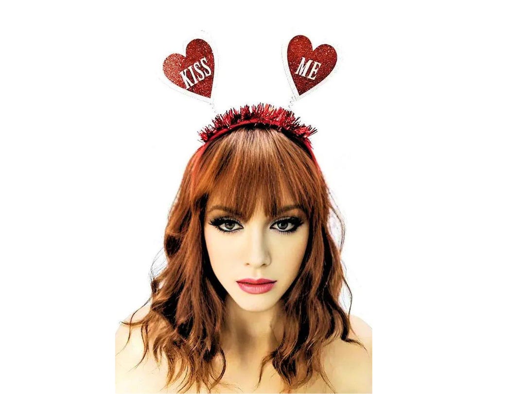 Valentine's Heart Tinsel Headband - Kiss Me, Sparkling Hairband - Etsy