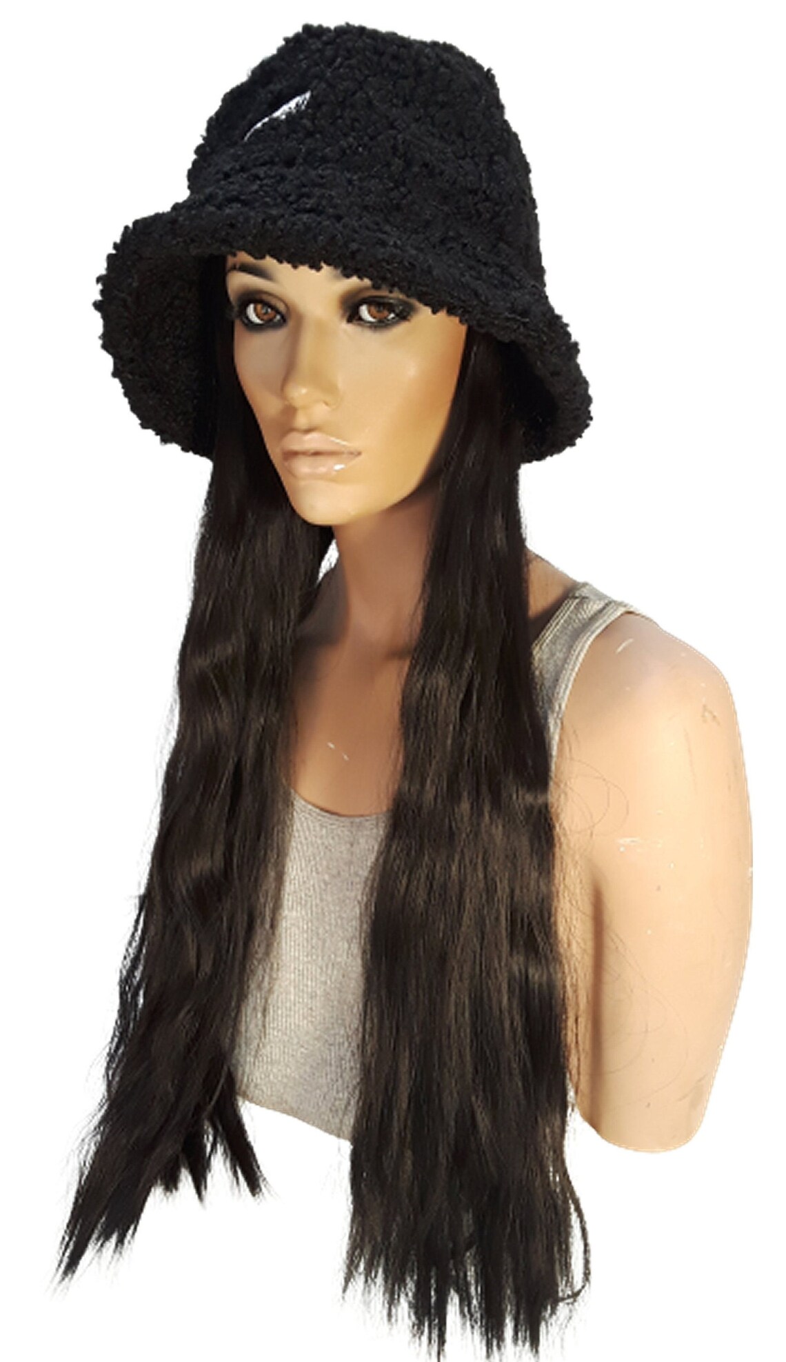 Bucket Hat Wig With Wig for Women Boucle Hat Crimped Wavy - Etsy