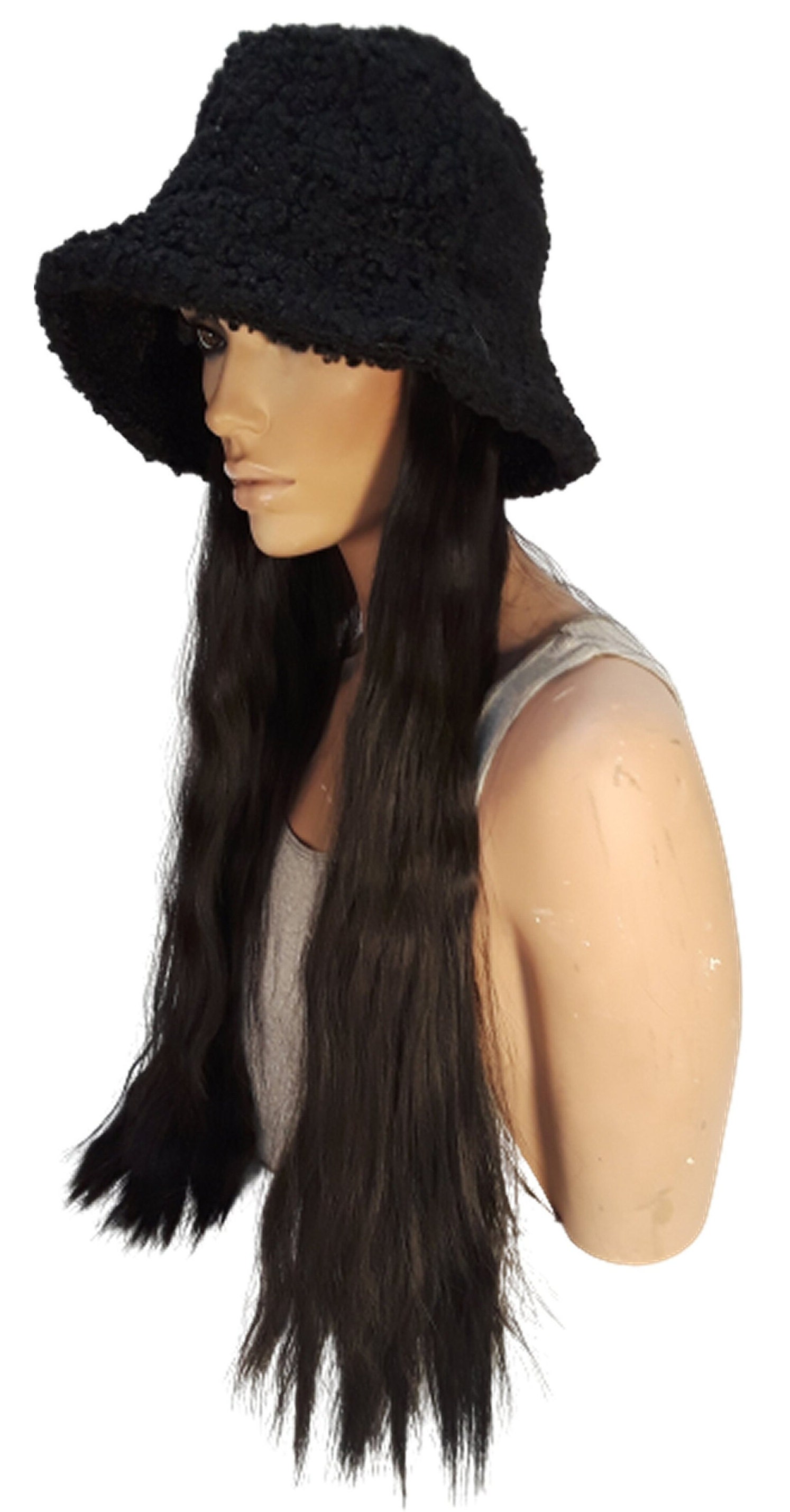 Bucket Hat Wig With Wig for Women Boucle Hat Crimped Wavy - Etsy