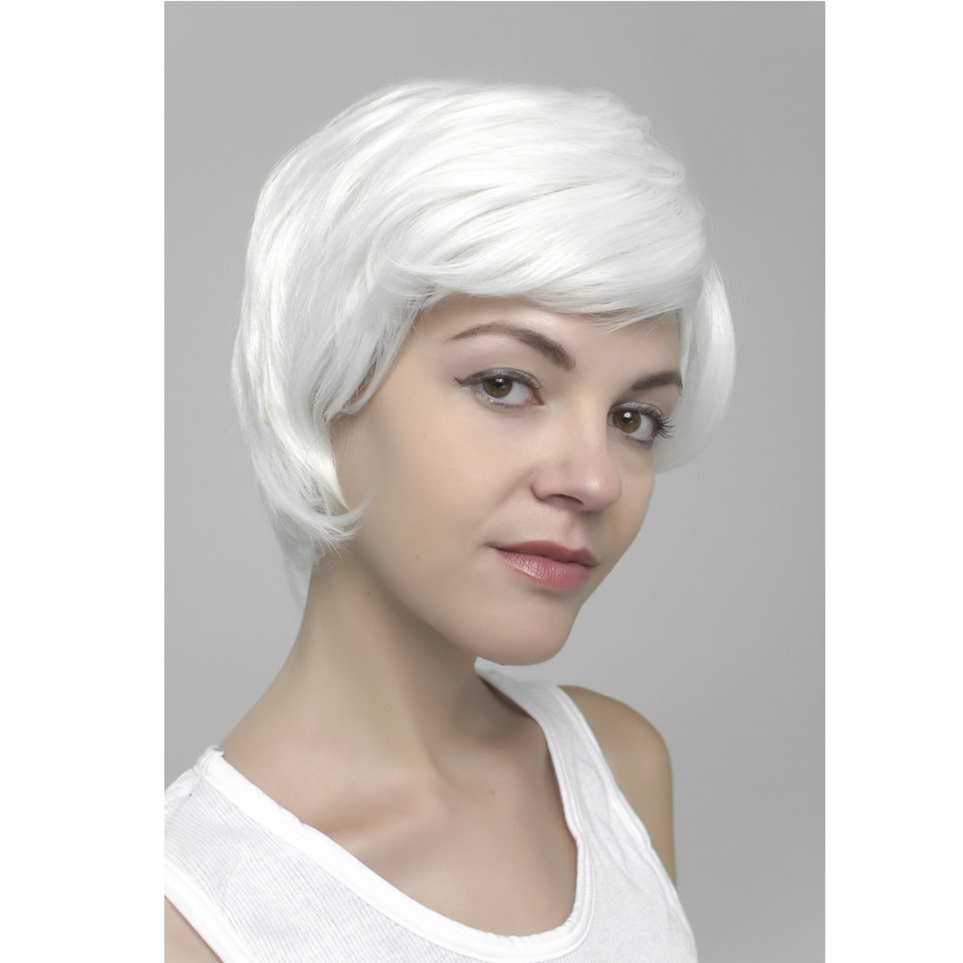 Short White Pixie Cut Wig With Bangs for Women Short Bob Grey Wig for ...