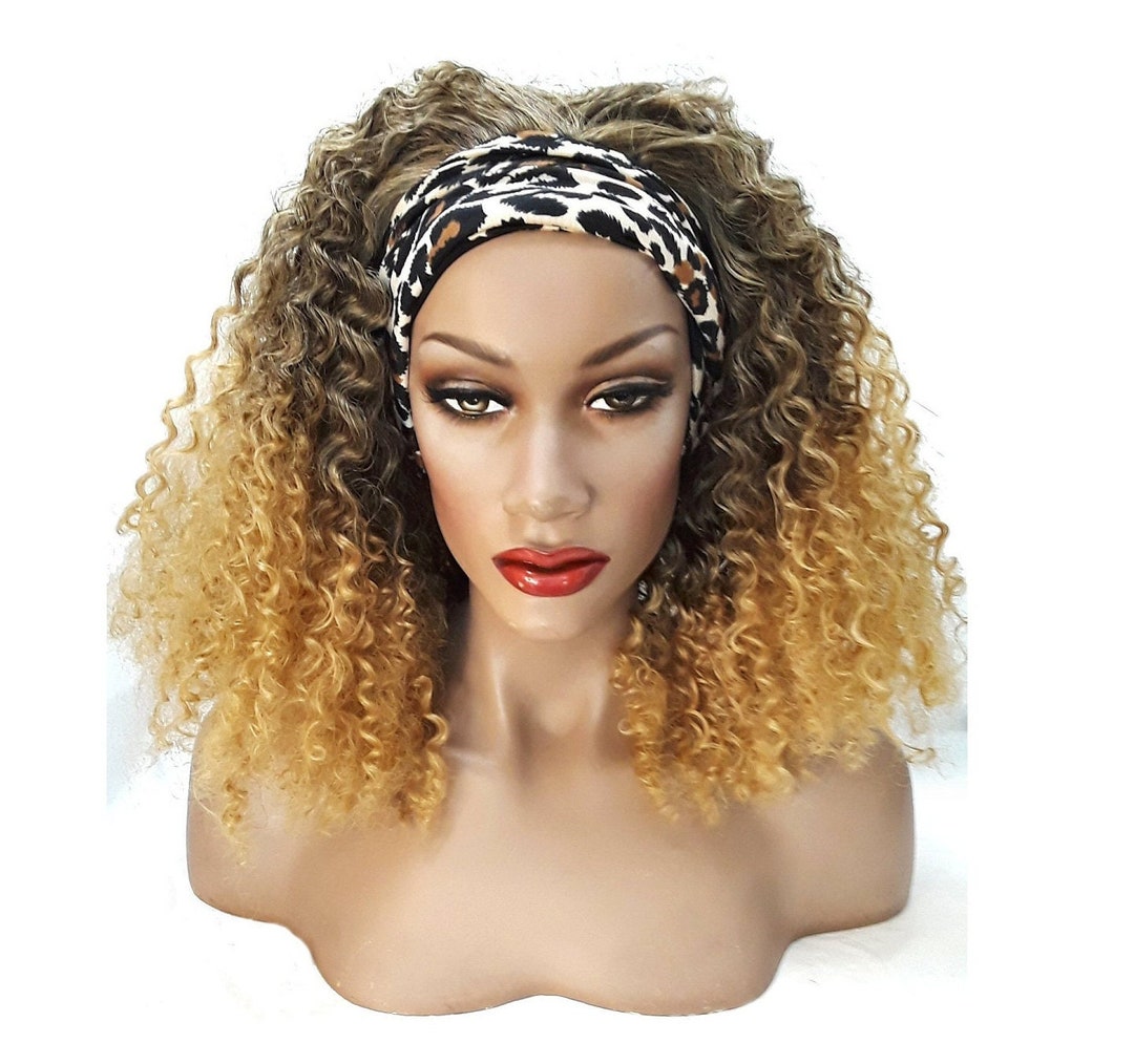 Leopard Print Headband Wig Synthetic Kinky Curly Ombre Blonde - Etsy
