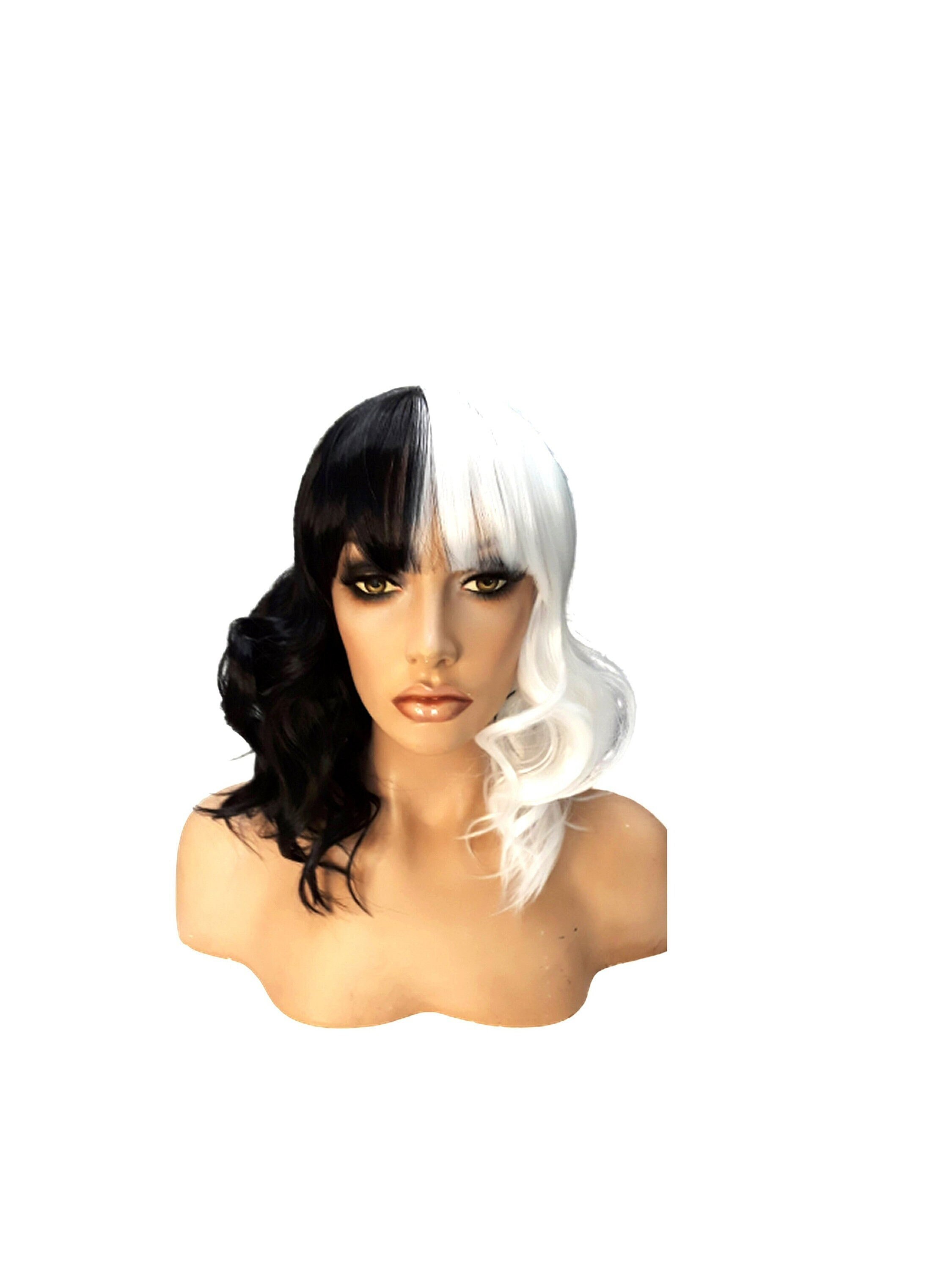 Black and White Wig Short Wavy Shoulder Length Women Full Bang | Etsy