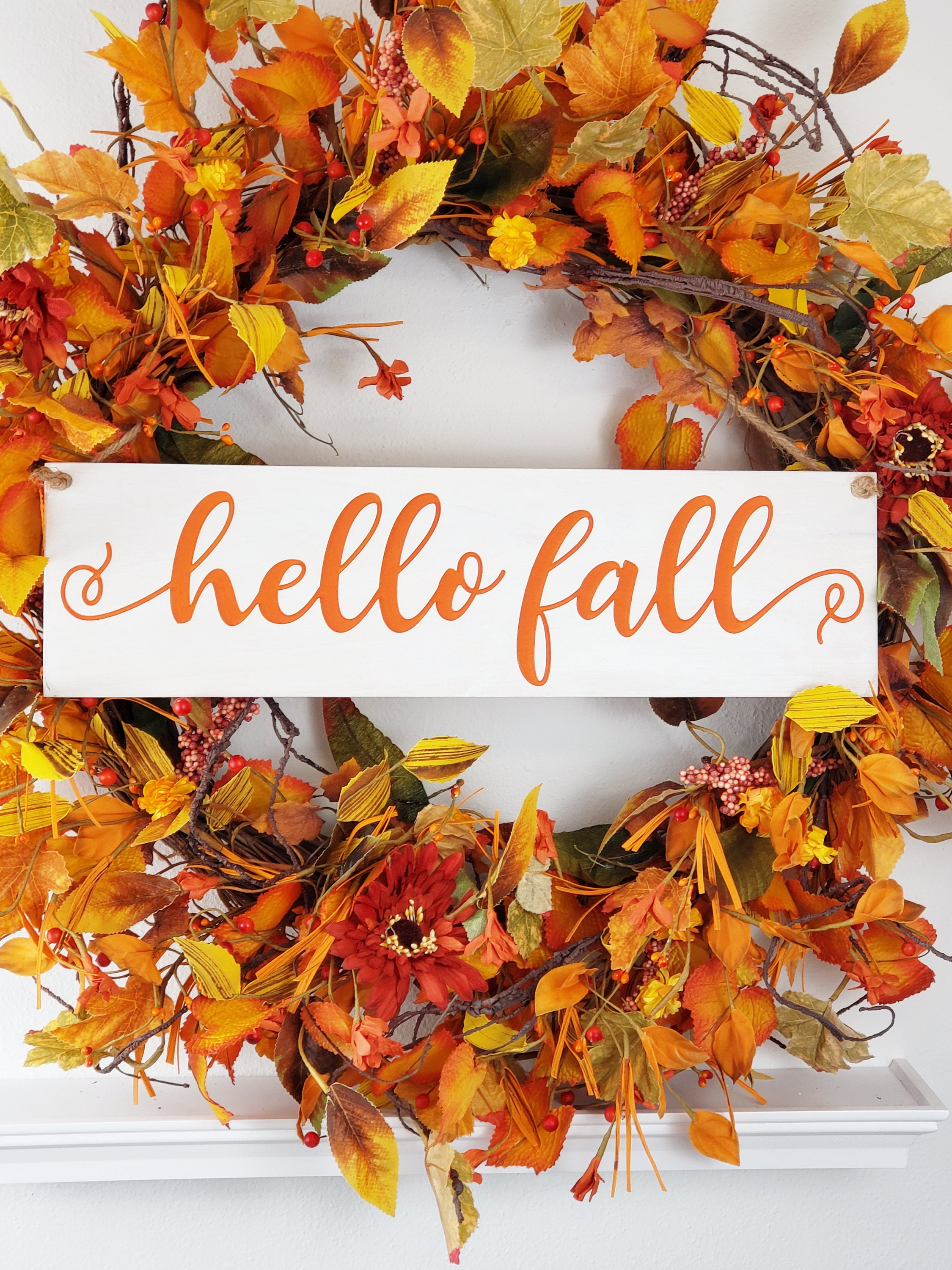 Hello Fall Carved Wood Door Sign Fall Porch Décor Fall | Etsy