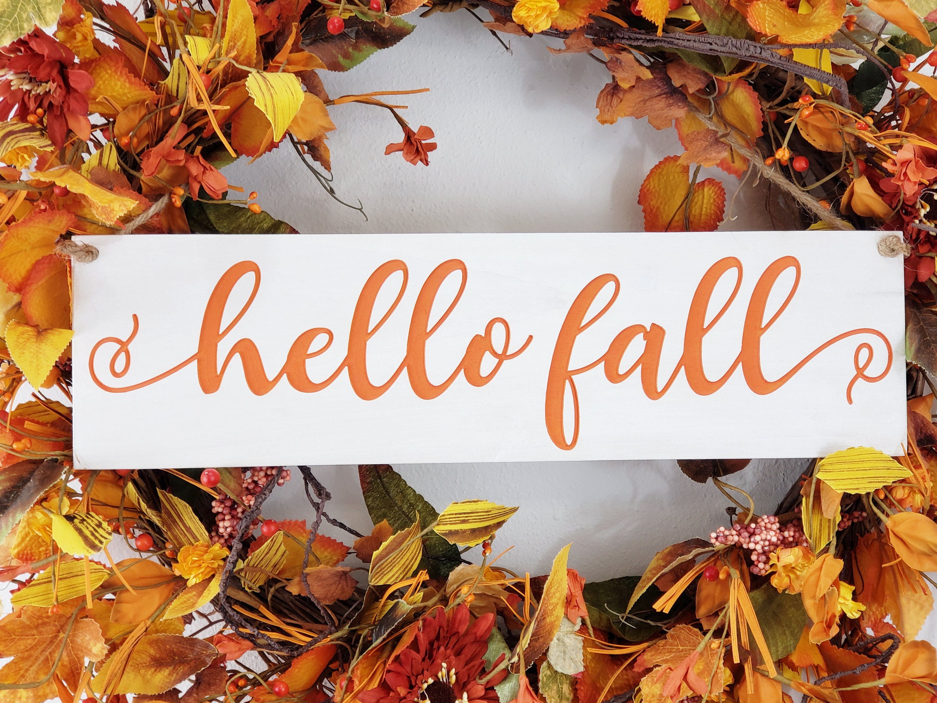 Hello Fall Carved Wood Door Sign Fall Porch Décor Fall | Etsy