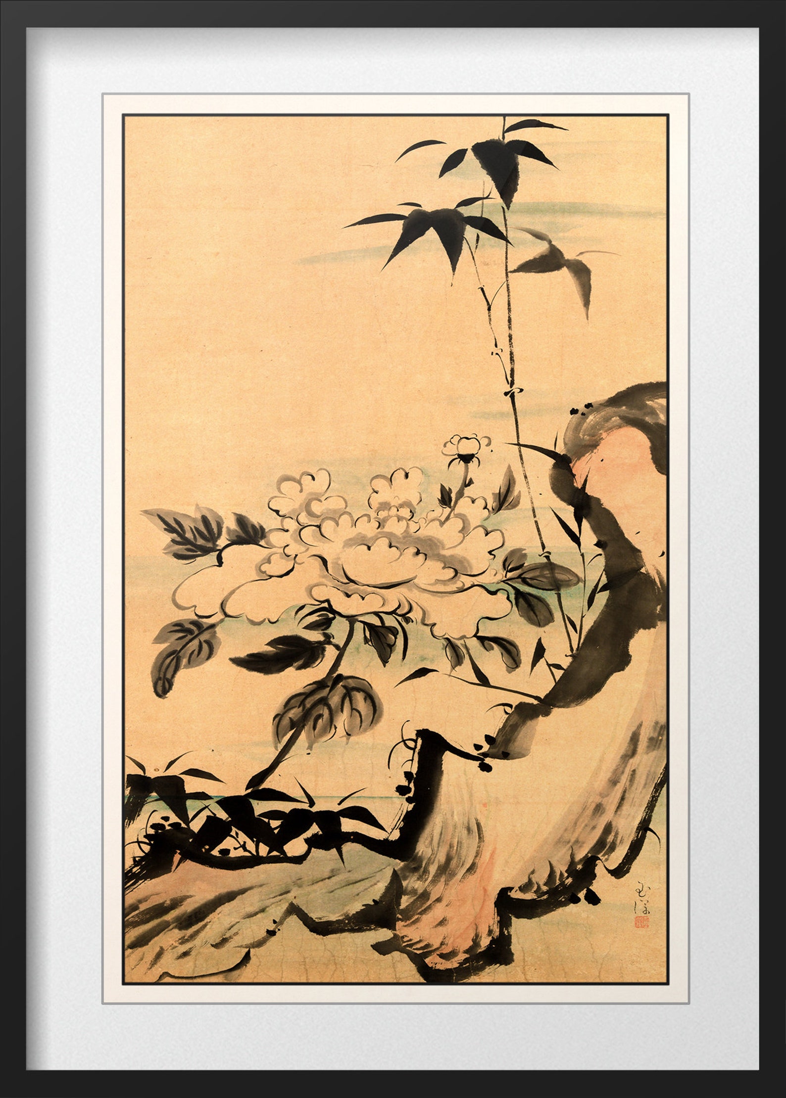 Peony and Bamboo by Ike tokuyama Gyokuran Japanese Print - Etsy