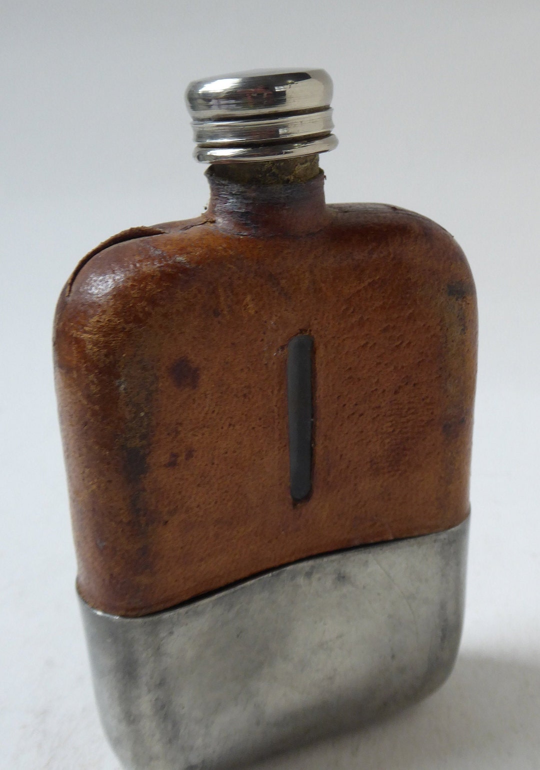 Small Silver Plate and Glass/leather Hip Flask With Cup - Etsy
