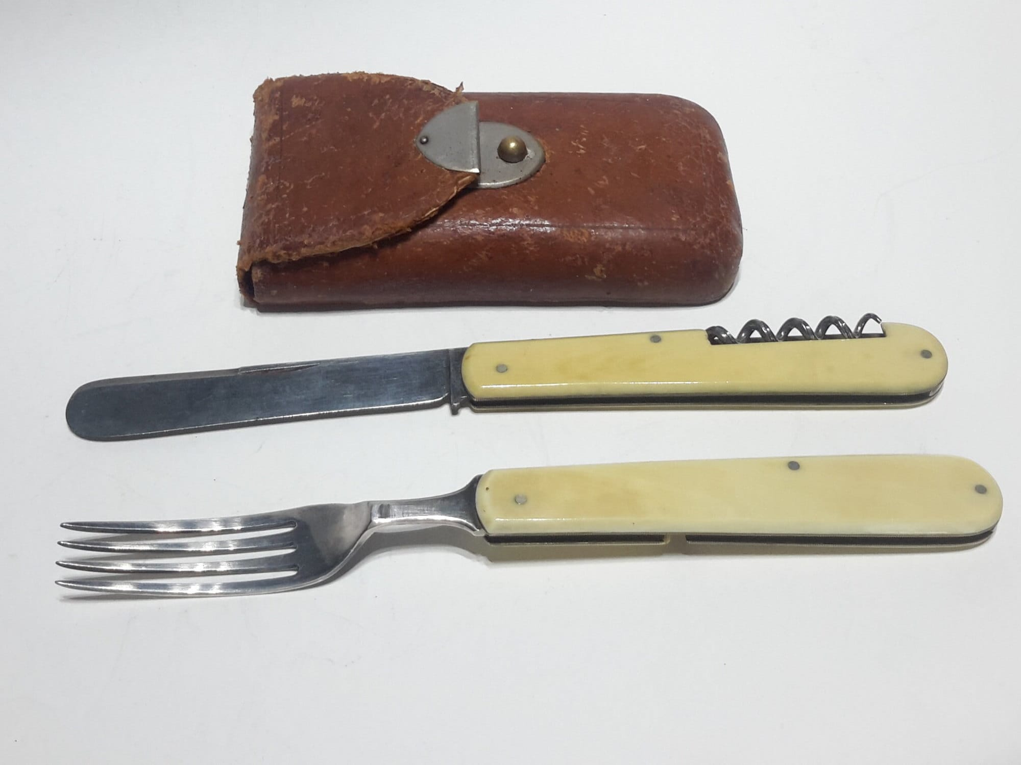 1920s Rare Walker and Hall Folding Campaign Knife, Fork & Cork Screw ...