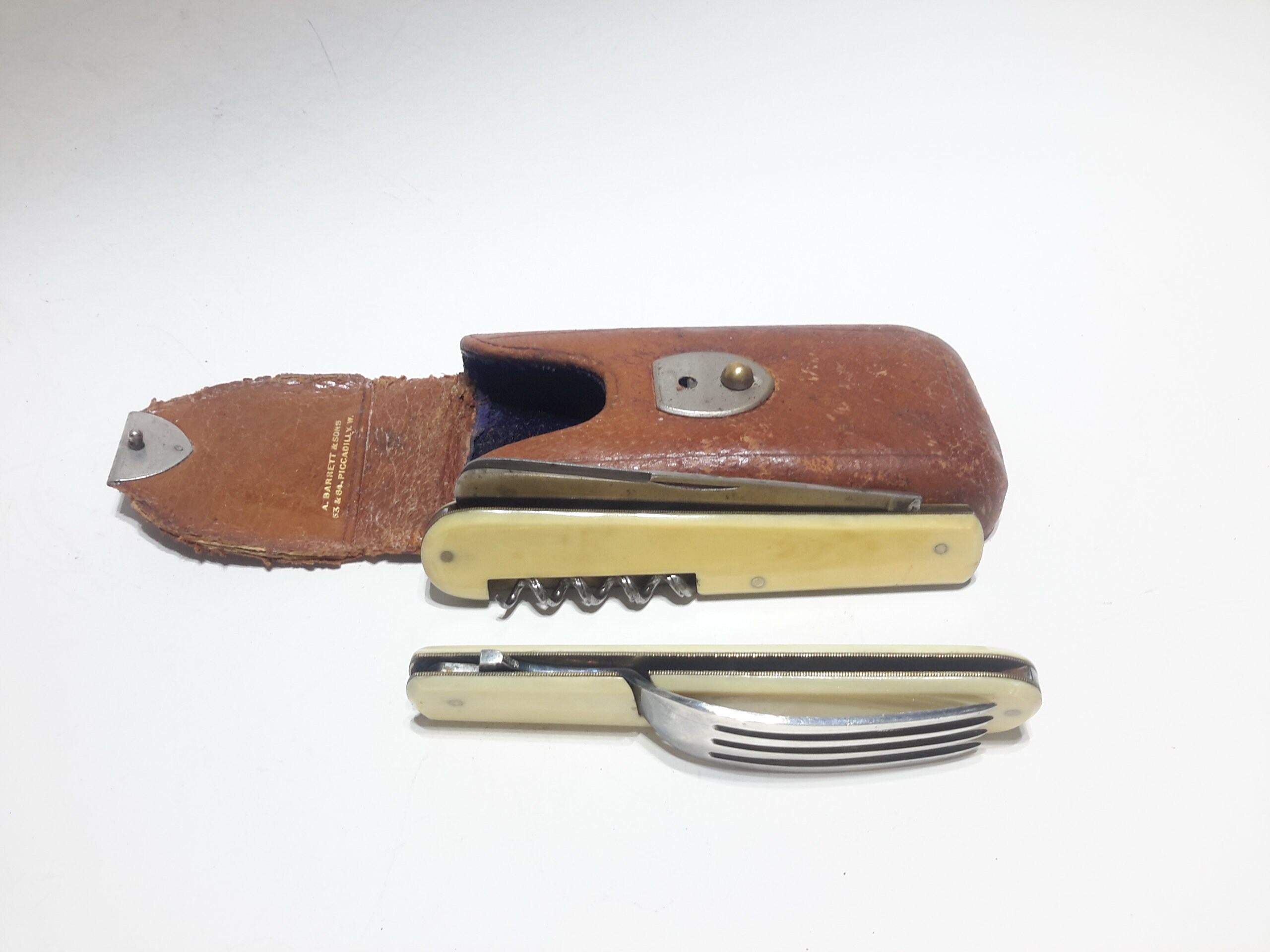 1920s Rare Walker and Hall Folding Campaign Knife, Fork & Cork Screw ...