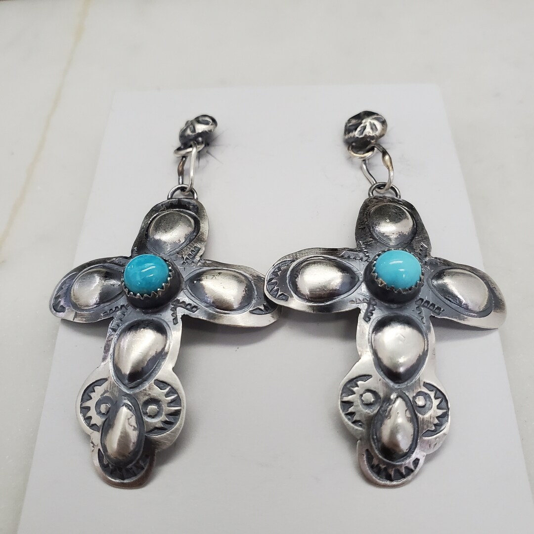 Rolanda Yazzie Navajo Turquoise Sterling Cross Earrings - Etsy