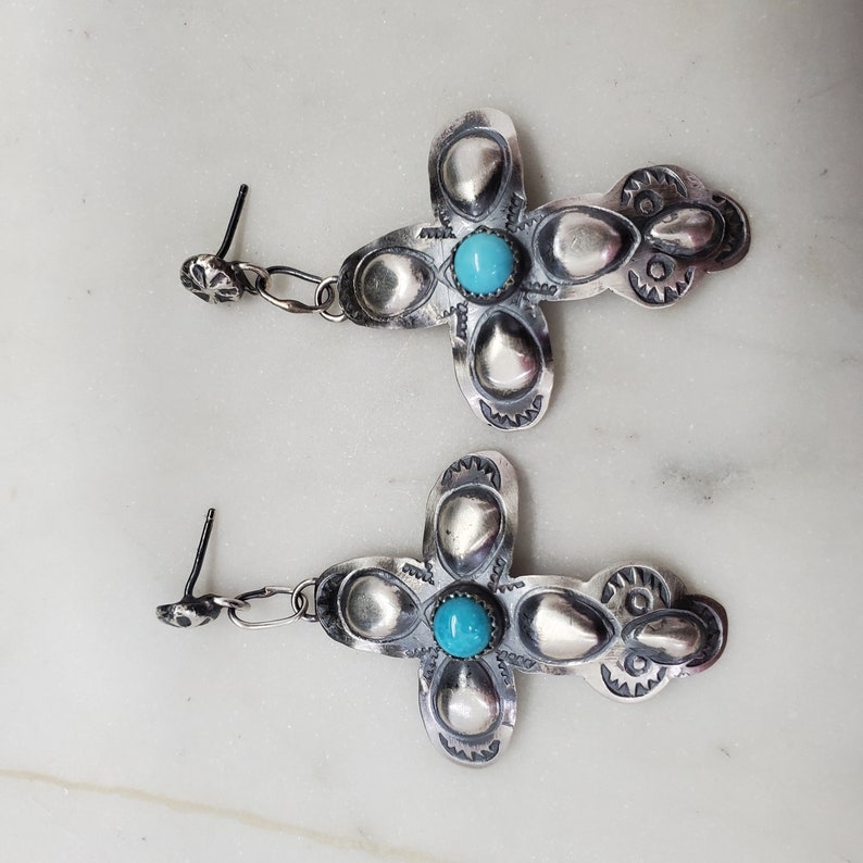 Rolanda Yazzie Navajo Turquoise Sterling Cross Earrings - Etsy