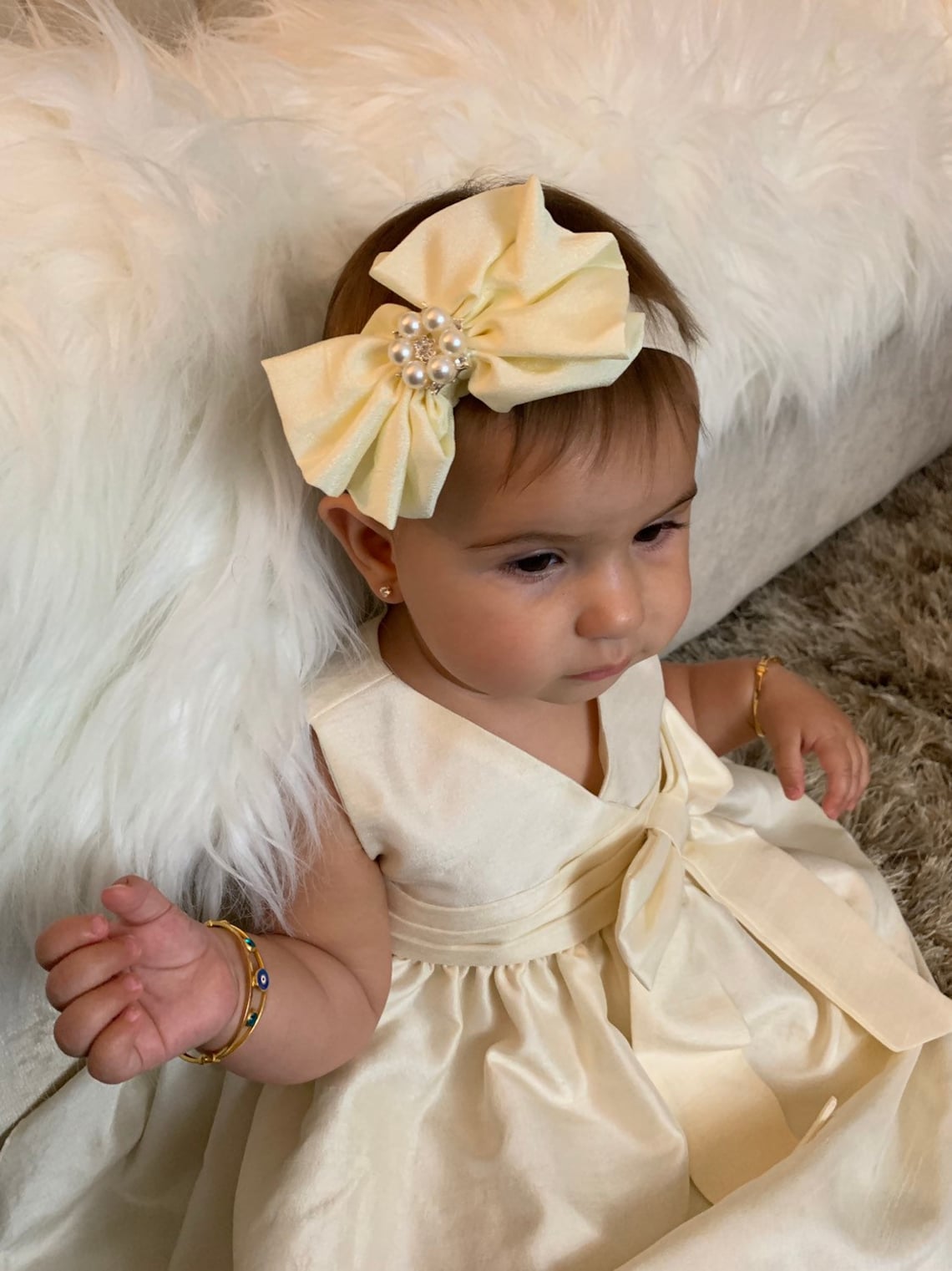 Vintage Girls Pearl Headband White Baptism Headband Flower Bow - Etsy